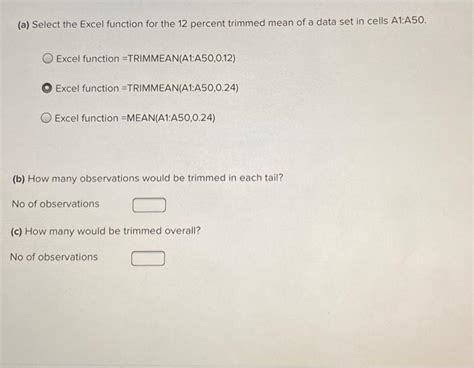 Solved A Select The Excel Function For The 12 Percent