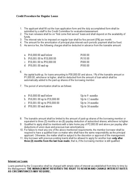 Credit Procedure For Regular Loans Pdf Loans Interest