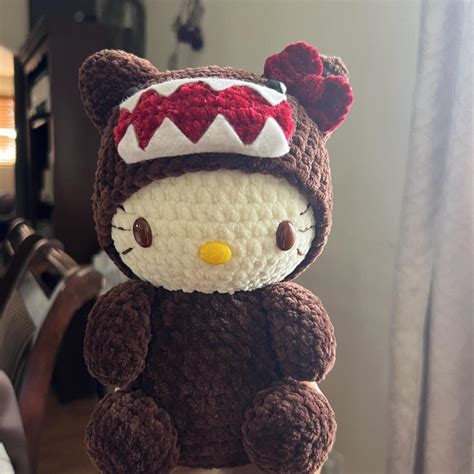 Hello Kitty X Domo 🎀🤎 Crocheted By Me 🧶💕 Do Not Buy Depop