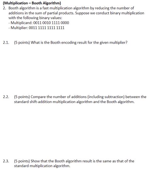 Solved Multiplication Booth Algorithm 2 Booth Algorithm Chegg Com