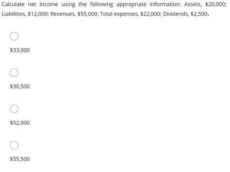 Solved Calculate Net Income Using The Following Appropriate
