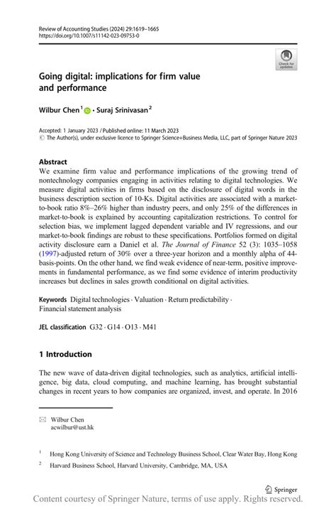 Going Digital Implications For Firm Value And Performance