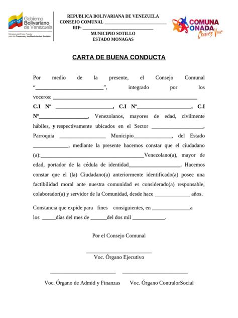 Solicitud De Carta De Buena Conducta En Venezuela Pdf