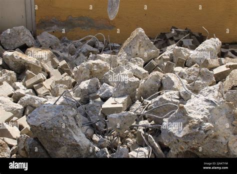 Concrete Residues From Building Rubble Were Crushed With A Chisel Stock