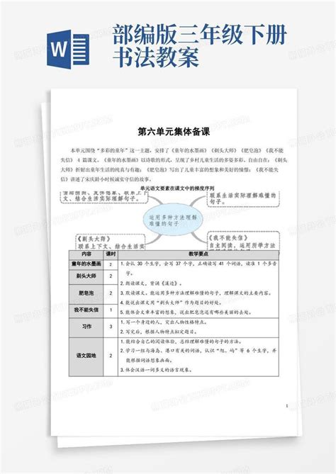部编版小学语文三年级下册18《童年的水墨画》教案教学设计word模板下载编号lprxdwye熊猫办公
