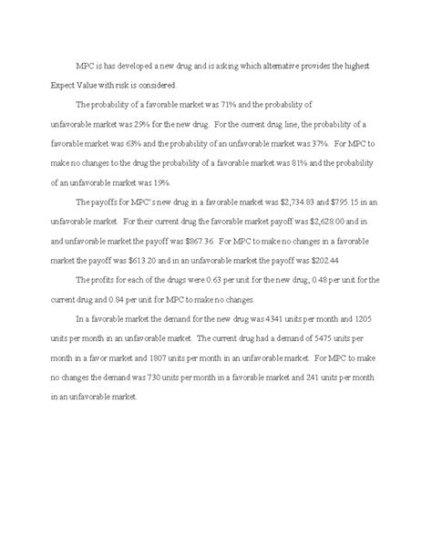 207 Decision Tree Paper Mpc Is Has Developed A New Drug And Is Asking