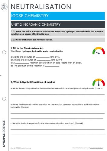 Neutralisation Lesson And Worksheet Unit 2 Edexcel Igcse Chemistry