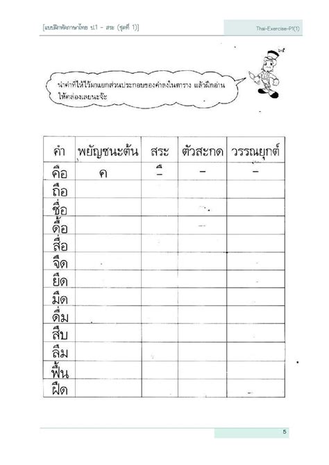 แบบทดสอบ แบบฝึกหัด แบบฝึกหัดภาษาไทย ป 1 สระในภาษาไทย ชุดที่ 1