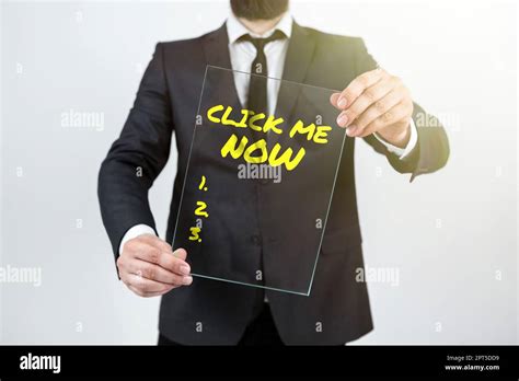 Text Showing Inspiration Click Me Now Business Concept Internet Helping Desk Press The Button