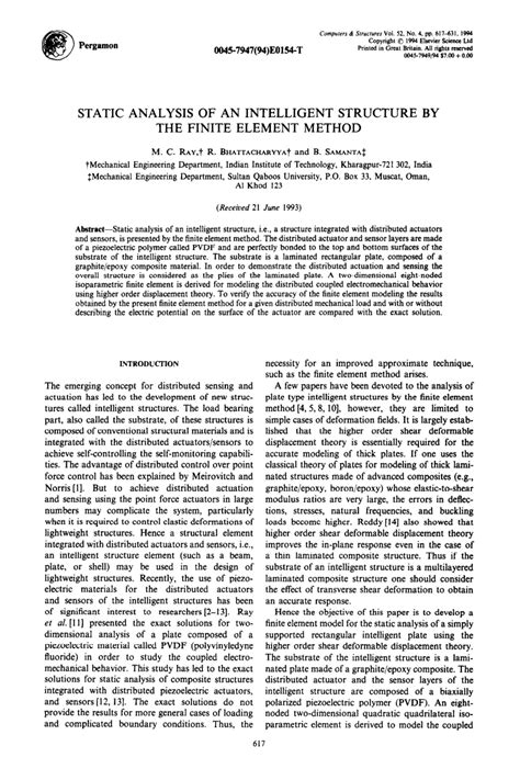 pdf static analysis of an intelligent structure by the finite element