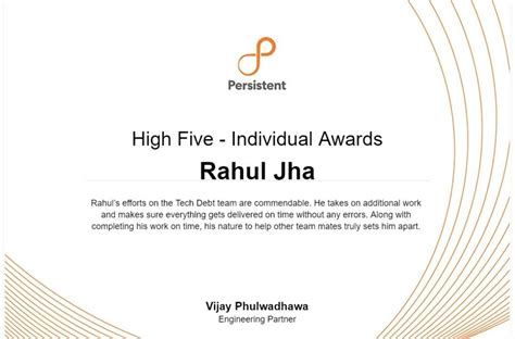 Rahul J On Linkedin Recognition Awards2020 Persistentsystems