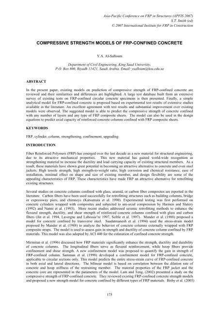 Compressive Strength Models Of Frp Confined Concrete