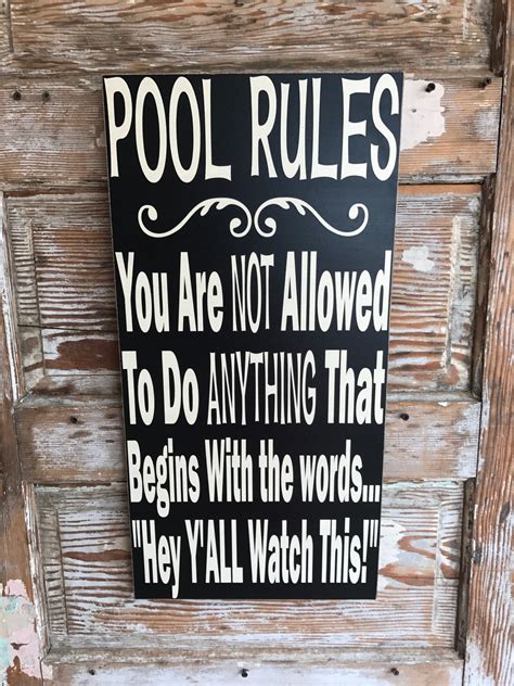Pool Rules Sign 12 X 24 Wood Sign Funny Sign Etsy