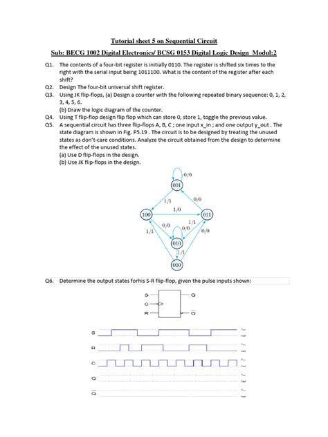 Digital Electronics And Digital Logic Design Tutorial Sheet 5 On Sequential Circuit Pdf