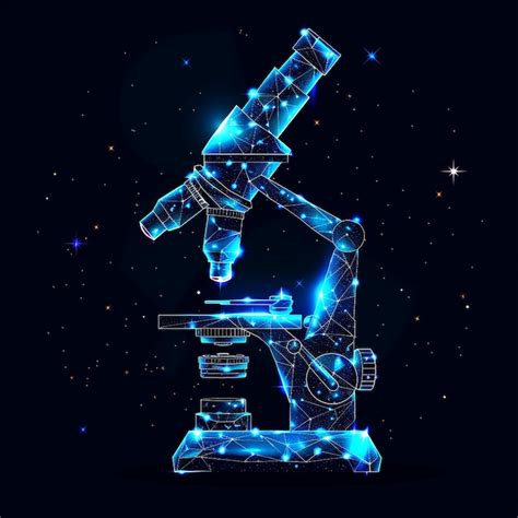 Vector Microscope Low Poly Blue Abstract Image Of A Microscope In The