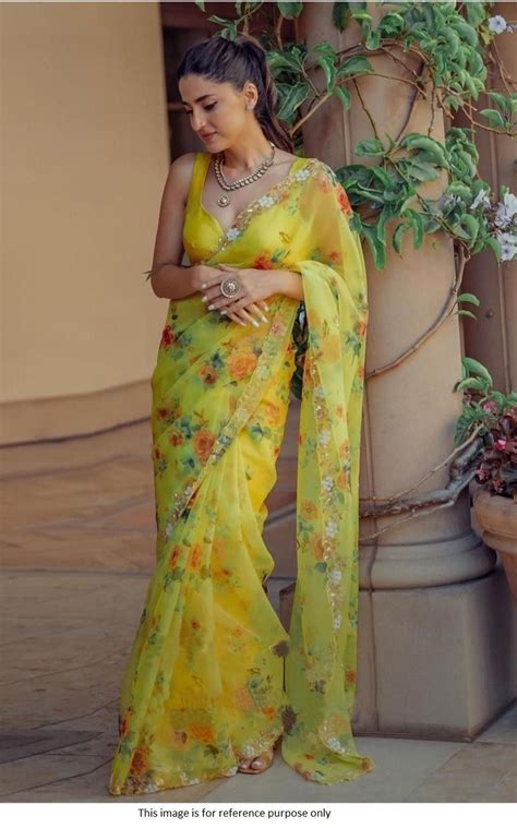 Buy Bollywood Model Yellow Organza Silk Saree In Uk Usa And Canada