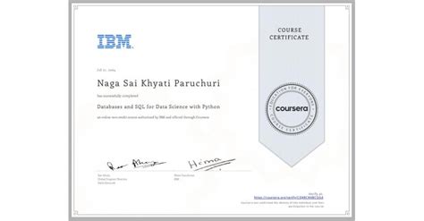 naga sai khyati paruchuri on linkedin completion certificate for databases and sql for data