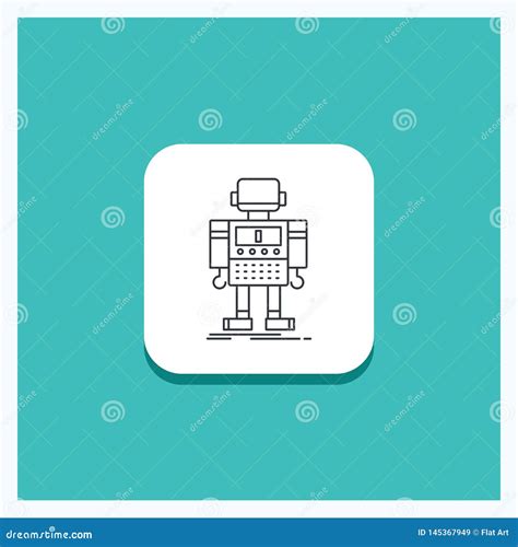 Round Button For Autonomous Machine Robot Robotic Technology Line Icon Turquoise Background
