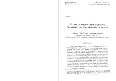 Pdf Metacognition And Cognitive Flexibility In Transfer Of Learning