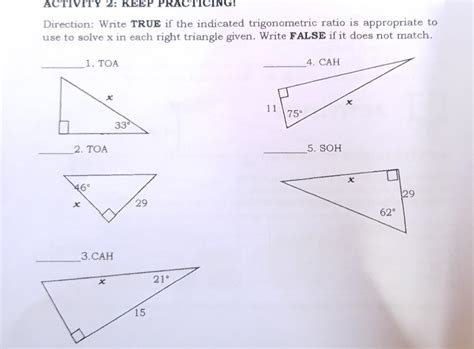 ACTIVITY 2 KEEP PRACTICING Direction Write TRUE If The Indicated