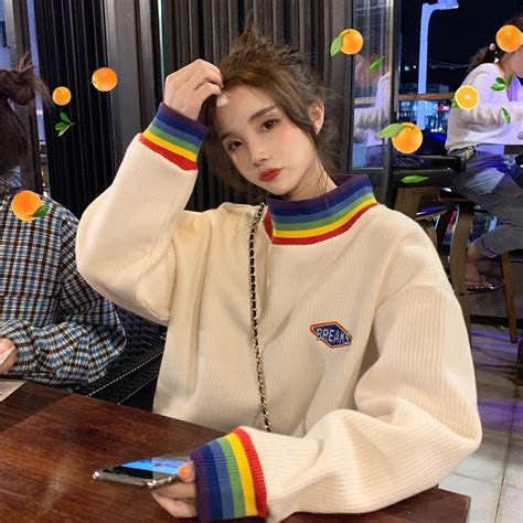 2020 ฤดูใบไม้ร่วงใหม่เกาหลีรุ่นหลวมความคมชัดสีครึ่งสูงคอปกแขนยาวอารมณ์