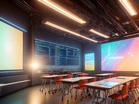 Premium Photo A Classroom With A Projection Screen That Sayscreate