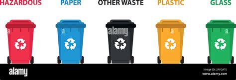 Colored Garbage Cans For Different Types Of Recycling On A White