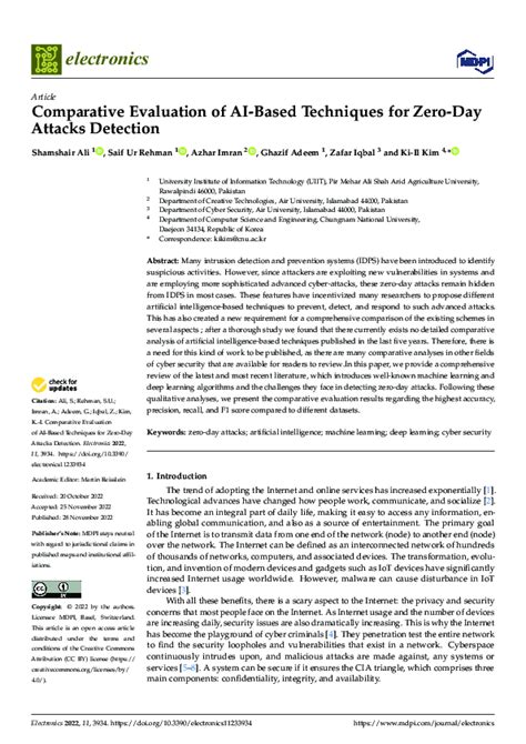 pdf comparative evaluation of ai based techniques for zero day