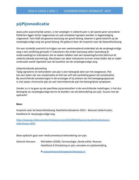 Ooa 4 Afpf Casus 2 Deel 1 Abad 2022 2023 Thuisopdracht Pijnmedicatie