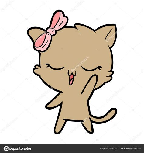 Cartoon Cat Bow Head Waving Stock Illustration By ©lineartestpilot