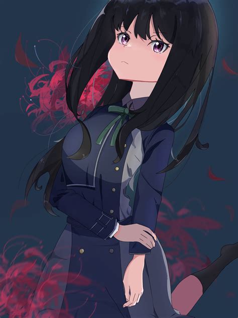 Wallpaper Anime Girls Lycoris Recoil Inoue Takina Long Hair Black
