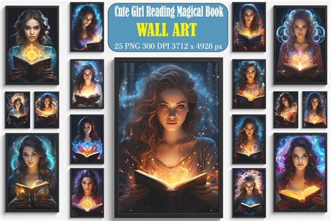 Cute Girl Reading Magical Book Wall Art Graphic By Ricco Art · Creative