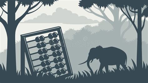 Abacus With Elephant Traditional Counting In African Landscape Vector