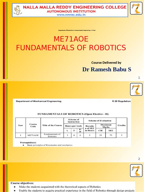 Fundamentals Of Robotics Ppt1 Pdf Robot Robotics