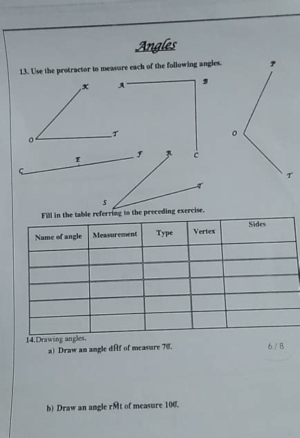 Solved Angles Use The Protractor To Measure Each Of The Following