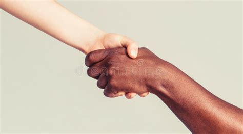 Woman And African Woman Hand Helping Hand Rescue Multiathnic People Stock Image Image Of
