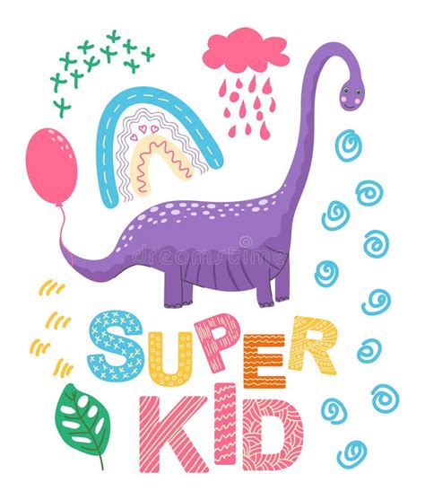 Scandinavian Hand Drawn Illustration With Dinosaur Dragon For Greeting