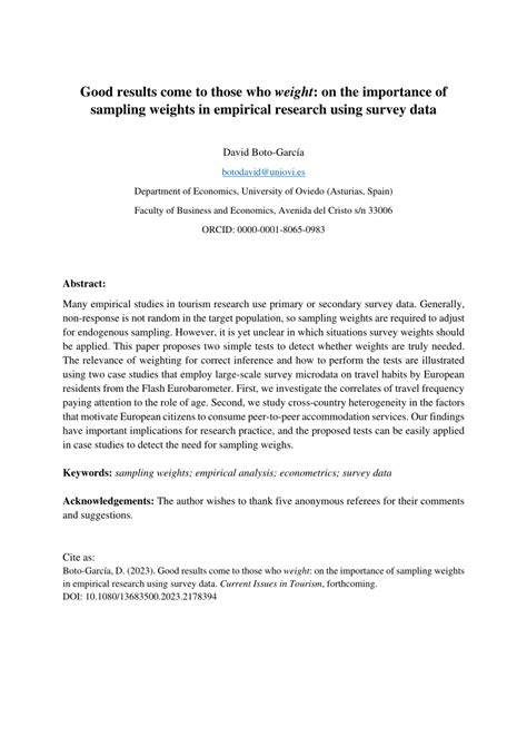 Pdf Good Results Come To Those Who Weight On The Importance Of Sampling Weights In Empirical