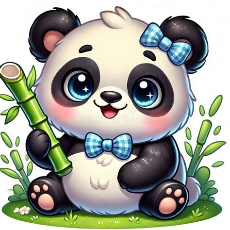A Chubby Smiling Panda With Sparkles Eyes Wearing A Tiny Bowtie