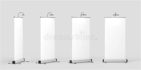 Roll Up Banner Mockup In Different Angle View 3d Render Realistic Set