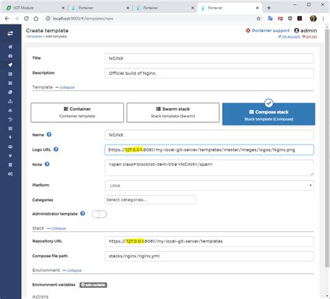 portainer template support localhost 127 0 0 1 · issue 3553