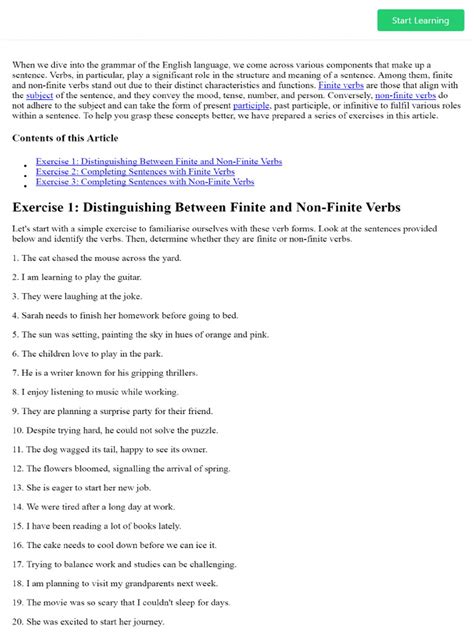 Finite And Non Finite Verbs Exercises With Answers Testbook Pdf
