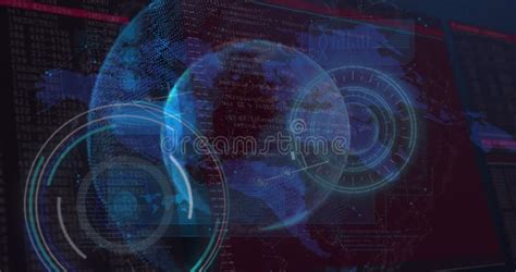 Image Of Data Processing With Scope Scanning Over World Map And Globe Stock Image Image Of