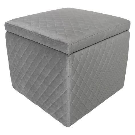 Providence Jada Velvet Square Storage Ottoman Grey