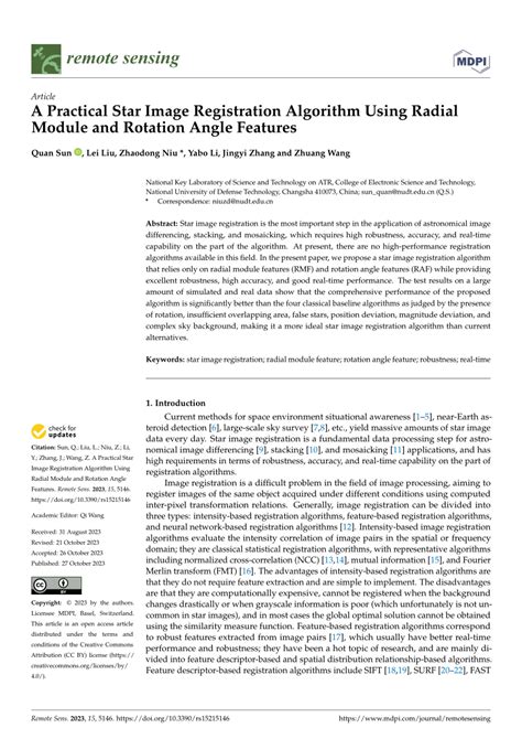 Pdf A Practical Star Image Registration Algorithm Using Radial Module And Rotation Angle Features