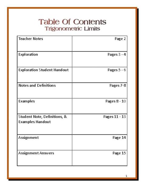 Trigonometric Limits Exploration Notesexamples Handoutsassignment And Answers