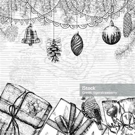 クリスマスの背景にモミの枝ボール手描きベクトル お祝いのベクターアート素材や画像を多数ご用意 お祝い イラストレーション