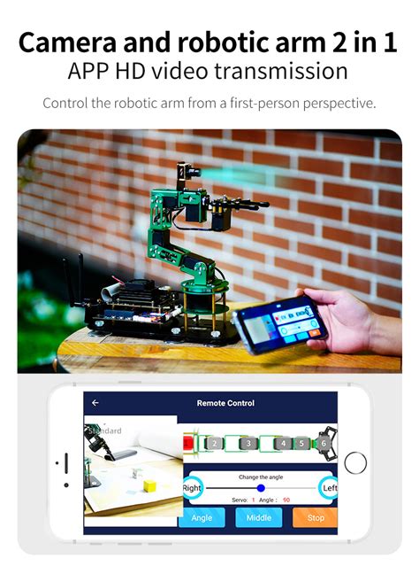 6dof raspebrrypi robotic arm with hd camera use ros python programming