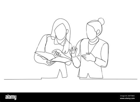 Illustration Of Two Successful Businesswomen Discussing And Looking To