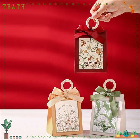 Teath กล่องของขวัญ กล่องขนม พร้อมริบบิ้น และแหวนไม้ คุณภาพสูง แบบพกพา 5 ชิ้น Shopee Thailand